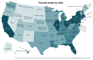 Favorite Artists vs Distinctive Artists by State | Music Machinery